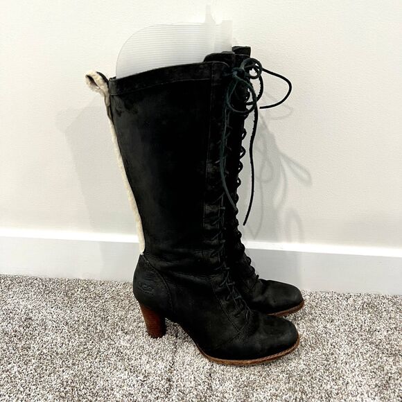 UGG | Shoes | Ugg Camille Tall Lace Up Shearling Heeled Boots 9 | Poshmark